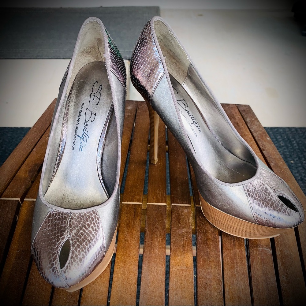Sam Edelman Boutique Nathan Pewter Metallic High Heel… - Gem